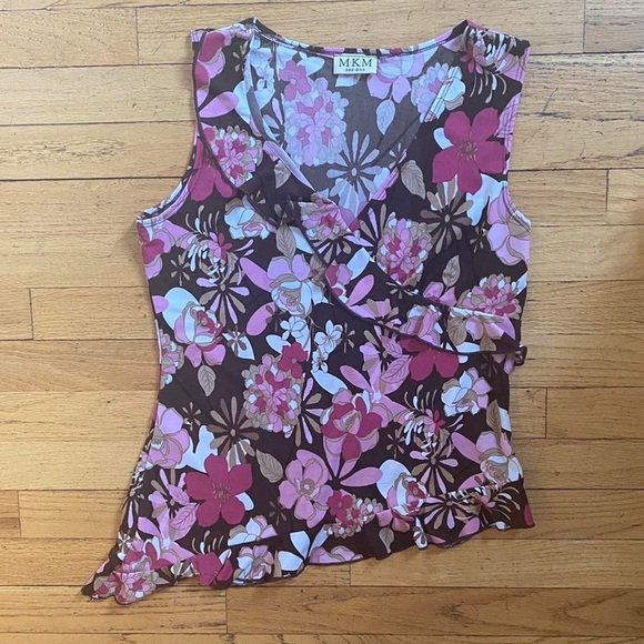 MKM Designs | Tops | Mkm Designs Y2k Uneven Brown And Pink Floral ...